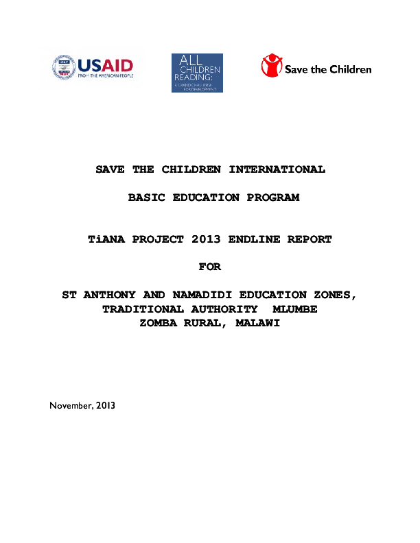Save the Children International Basic Education Program: Tiana Project ... Save the Children International Basic Education Program: Tiana Project ...