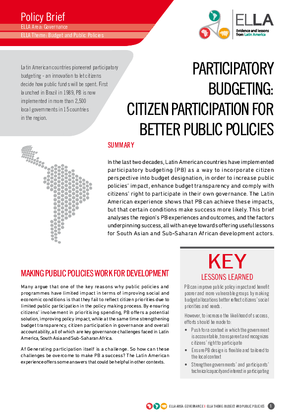 Participatory Budgeting: Citizen participation for better public ...