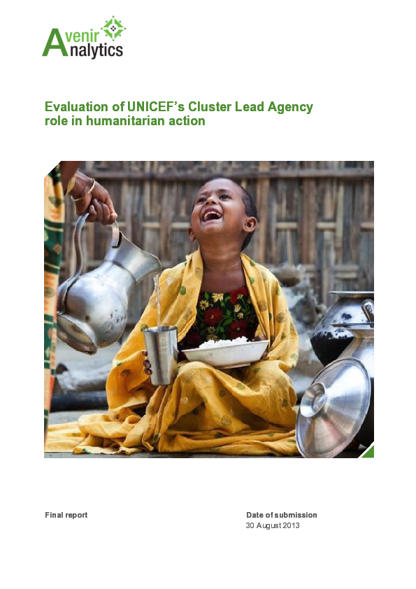 Evaluation of UNICEF’s Cluster Lead Agency Role in Humanitarian Action ...