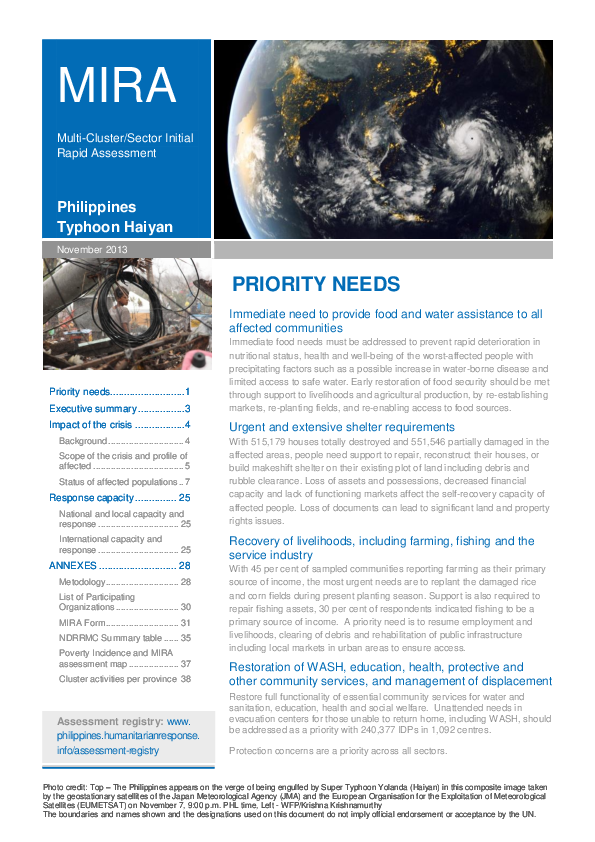 Multi-Cluster/Sector Initial Rapid Assessment (MIRA): Philippines ...