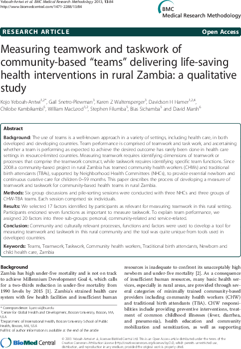 Measuring Teamwork and Taskwork of Community-based “Teams” Delivering ...