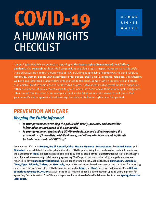 COVID-19: A human rights checklist | Save the Children’s Resource Centre
