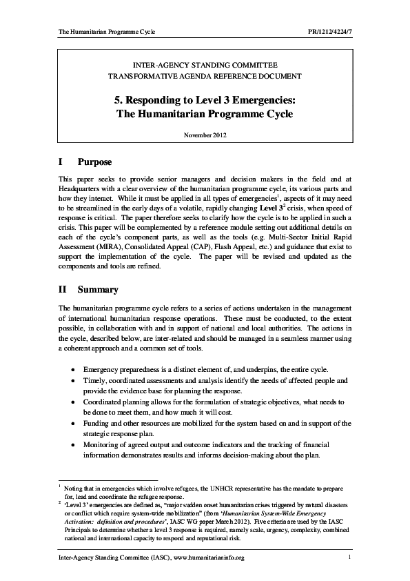 Responding to Level 3 Emergencies: The Humanitarian Programme Cycle ...