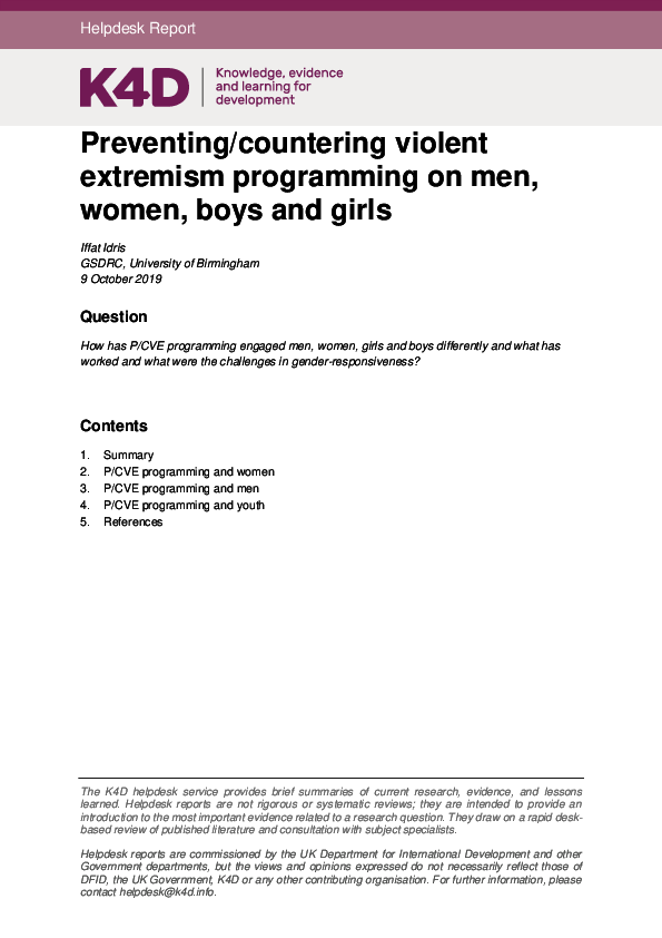 Preventing/Countering Violent Extremism Programming on Men, Women, Boys ...