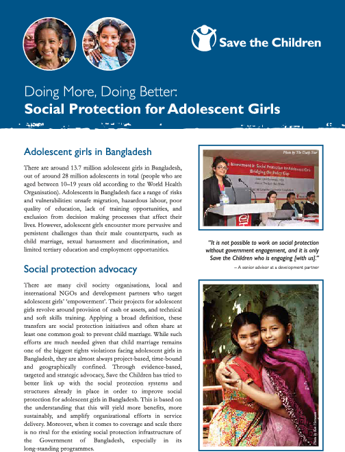 Doing More, Doing Better: Social Protection for Adolescent Girls | Save ...
