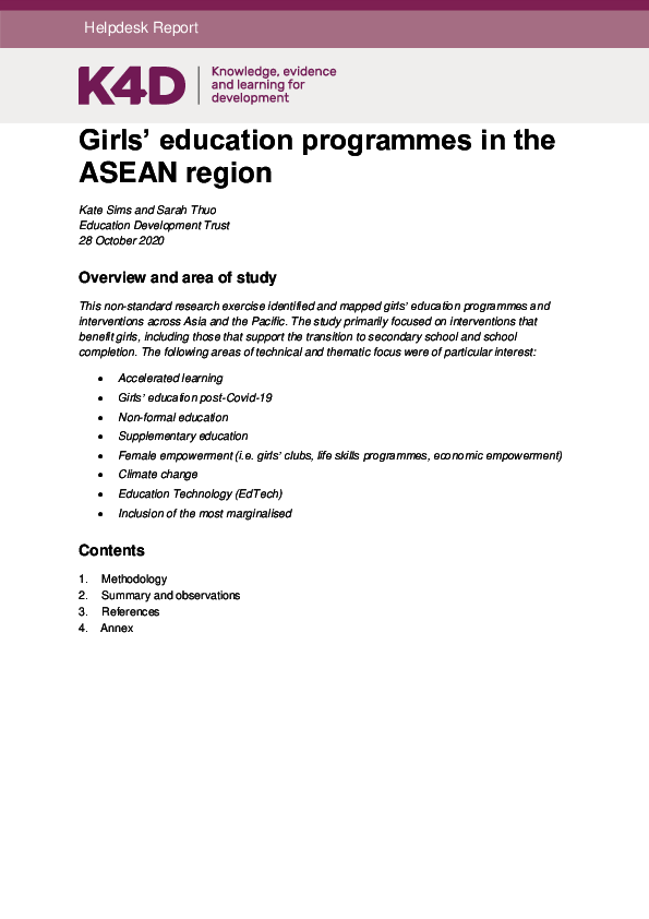 Girls’ Education Programmes in the ASEAN Region | Save the Children’s ...