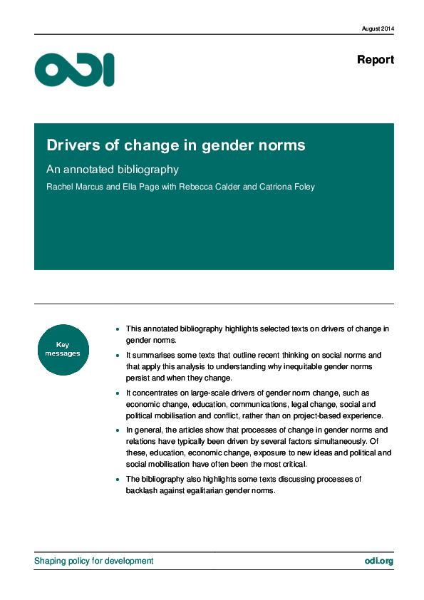 Drivers of Change in Gender Norms: An annotated bibliography | Save the ...