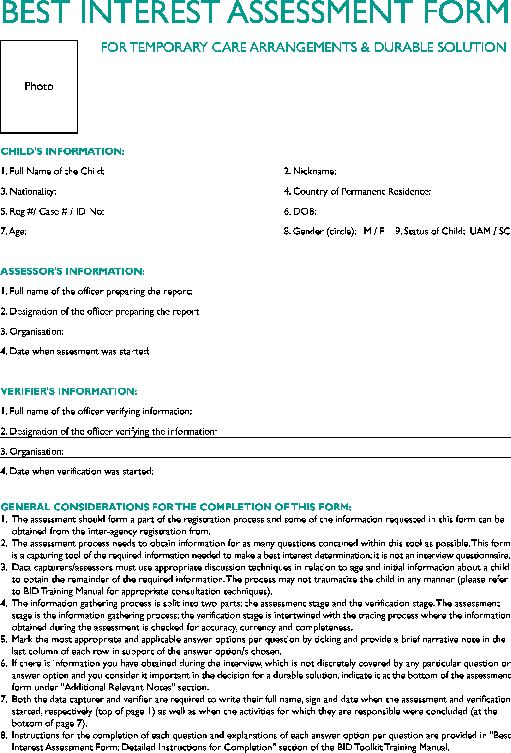 Best Interest Assessment Form for Temporary Care Arrangements & Durable ...