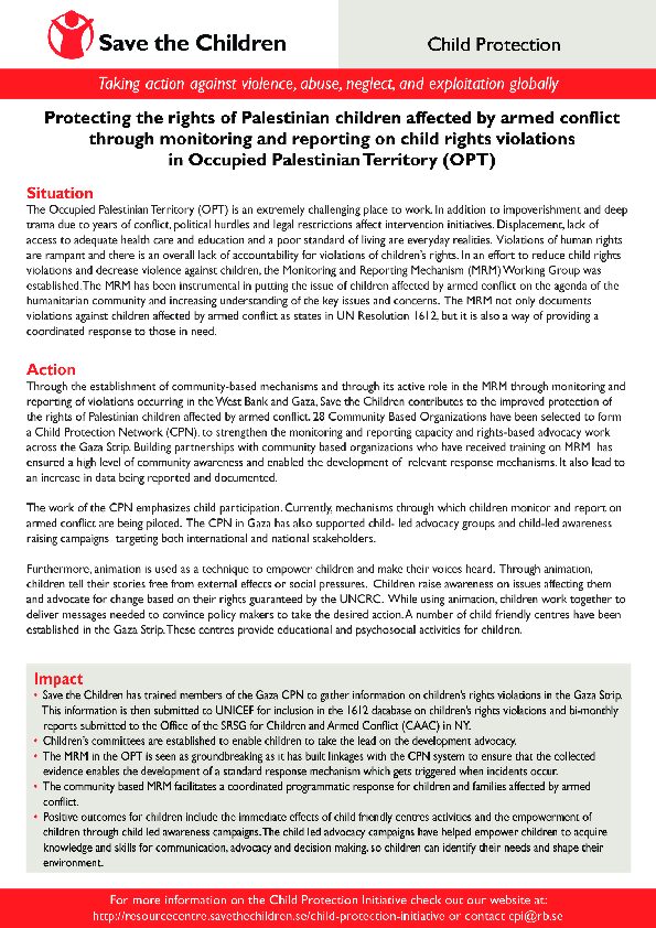 Case Study. Protecting the rights of Palestinian children affected by ...