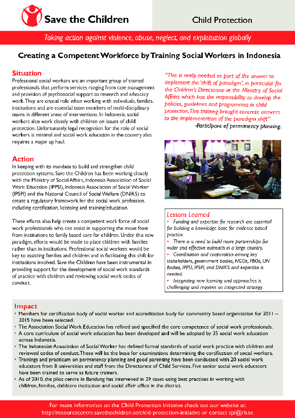 Case Study. Creating a competent workforce by training social workers ...