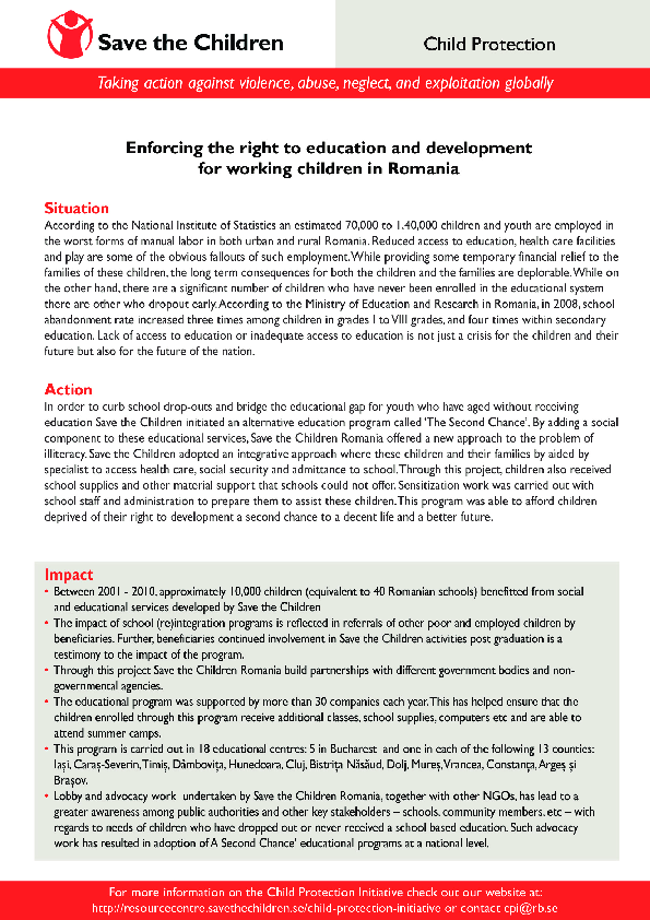 Case Study. Enforcing right to education and development for working ...