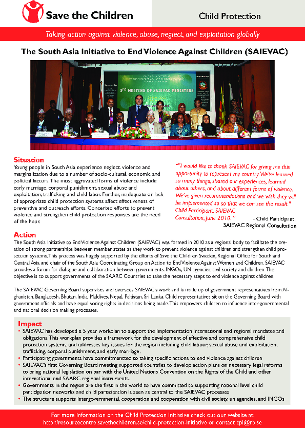 Case Study: The South Asia Initiative to End Violence Against Children ...