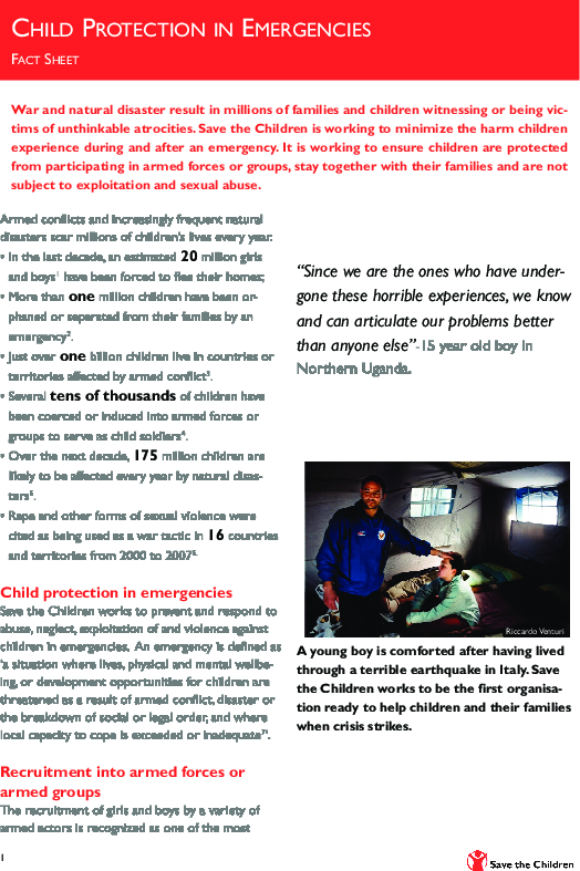 Fact Sheet – Child Protection in Emergencies | Save the Children’s ...
