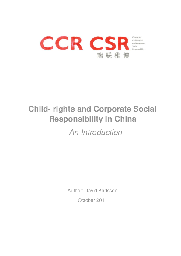 Child-rights & Corporate social responsibility in China – An ...