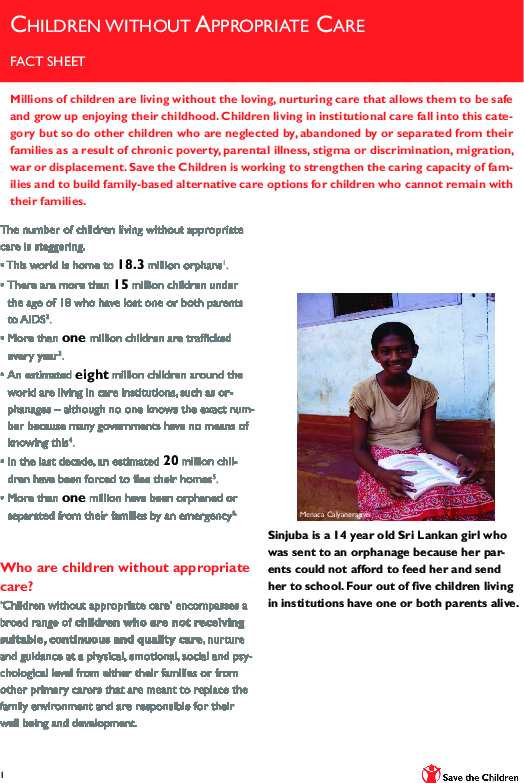 Fact sheet – Children without appropriate care | Save the Children’s ...