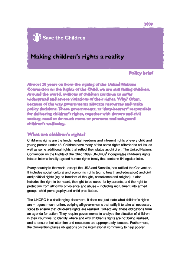 Making children’s rights a reality. A Policy Brief | Save the Children ...