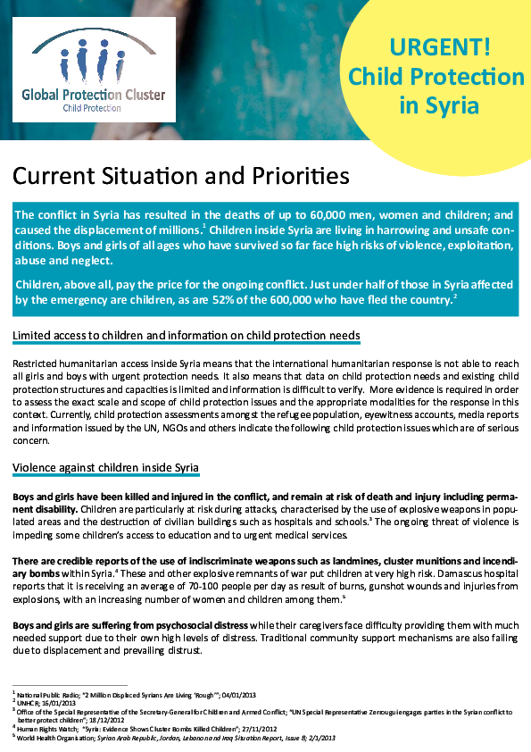Urgent! Child Protection in Syria: Current situation and priorities ...