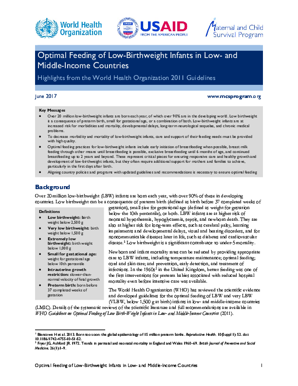 Optimal Feeding of Low-Birthweight Infants in Low- and Middle-Income ...