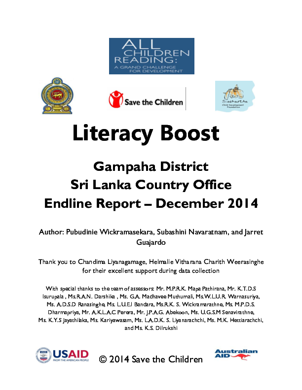 Literacy Boost, Gampaha District Sri Lanka Country Office Endline ...