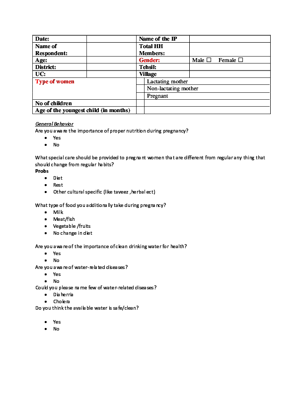 Knowledge, Attitudes, and Practices (KAP) Questionnaire | Save the ...