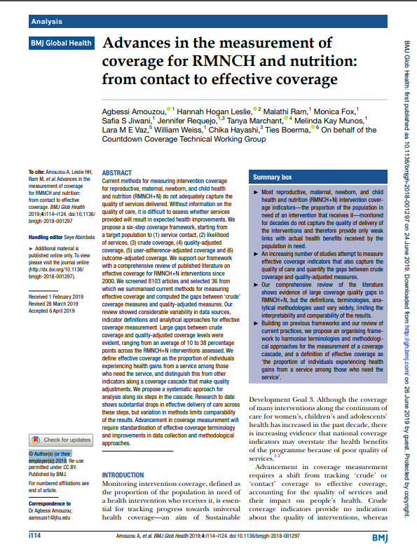 Advances in the Measurement of Coverage for RMNCH and Nutrition: From ...