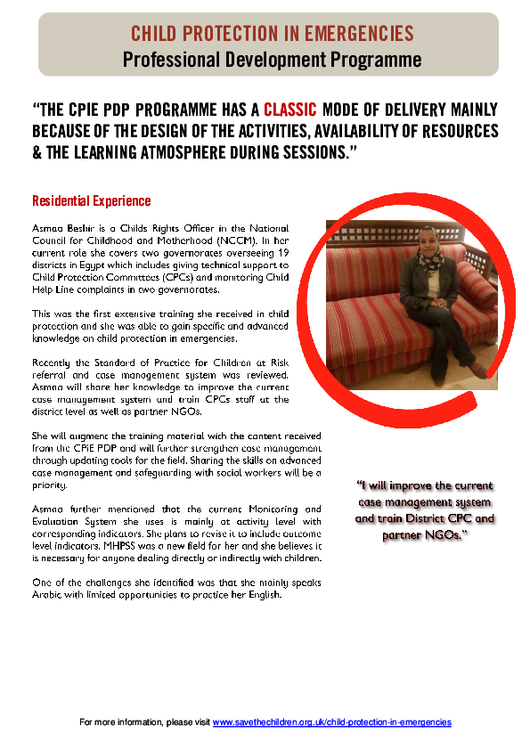 Child Protection in Emergencies Professional Development Programme Case ...