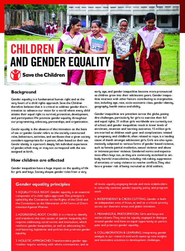 Children and Gender Equality Fact Sheet | Save the Children’s Resource ...