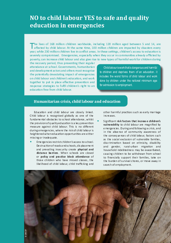 NO to Child Labour, YES to Quality and Safe Education in Emergencies ...