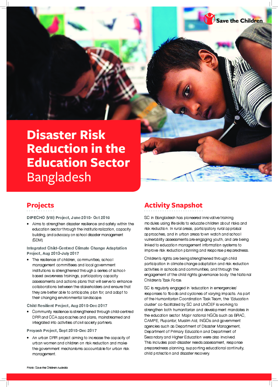 Disaster Risk Reduction in the Education Sector: Bangladesh | Save the ...