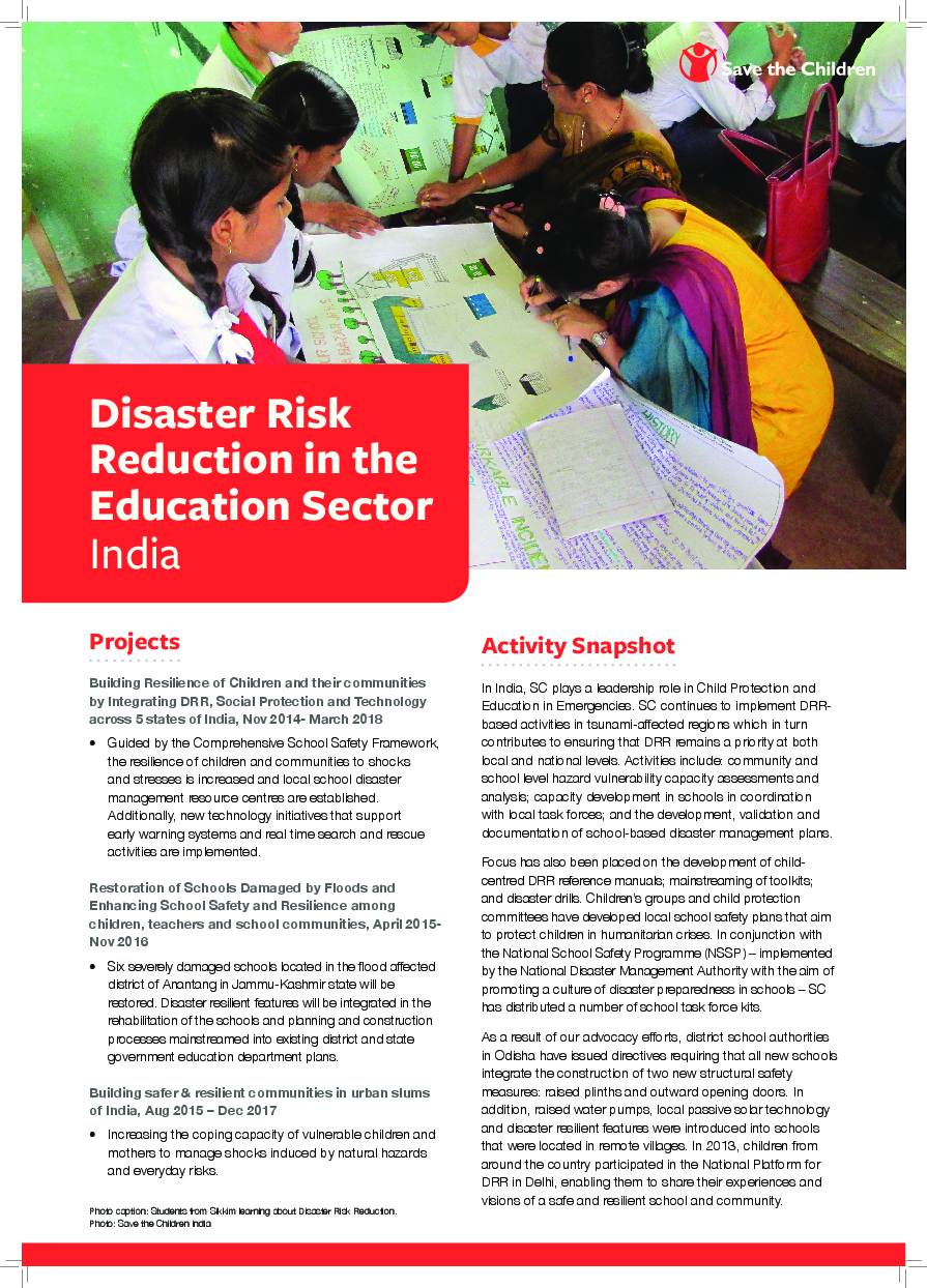 Disaster Risk Reduction in the Education Sector: India | Save the ...