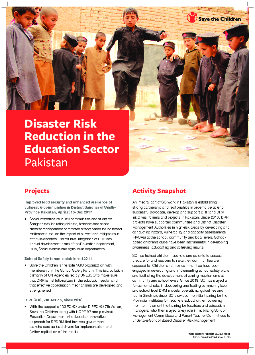 Disaster Risk Reduction in the Education Sector: Pakistan | Save the ...