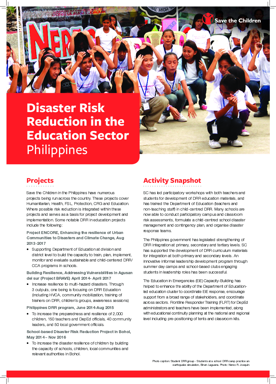 Disaster Risk Reduction in the Education Sector: Philippines | Save the ...