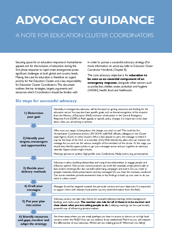 Advocacy Guidance: A note for education cluster coordinators | Save the ...