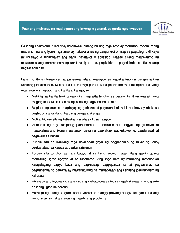 Philippines: Child Protection – Key Messages for Caregivers in a Sudden ...