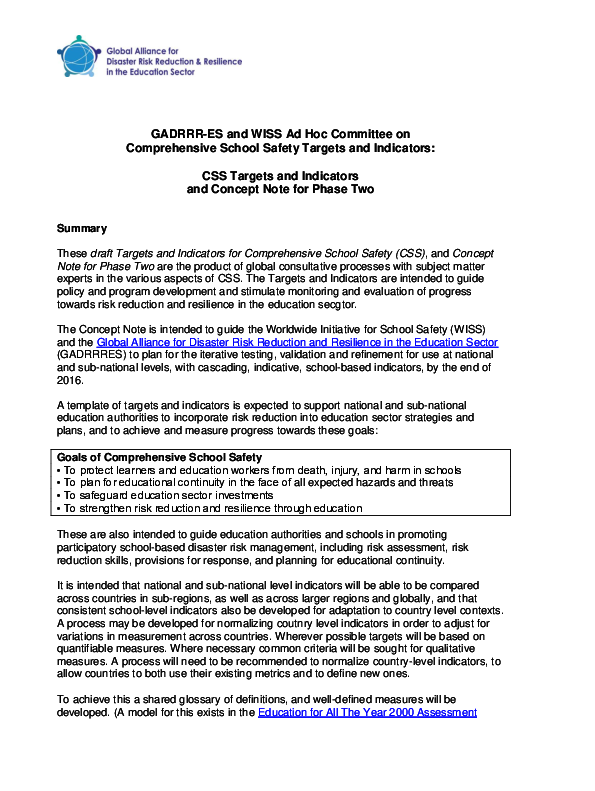CSS Targets and Indicators and Concept Note for Phase Two | Save the ...
