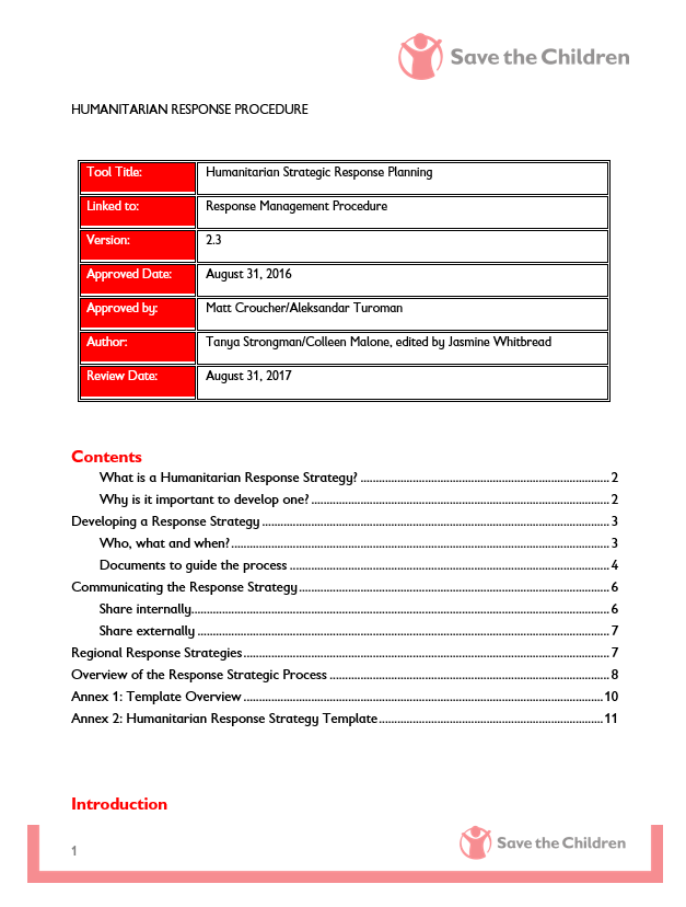 Humanitarian Response Strategic Planning | Save the Children’s Resource ...
