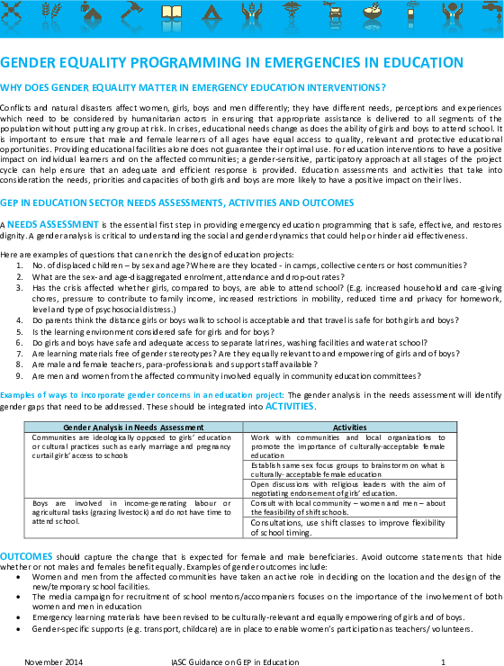 Gender Equality Programming in Emergencies in Education | Save the ...