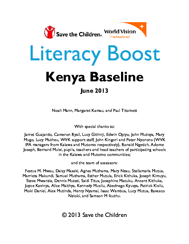 Literacy Boost Kenya: Baseline Report 2013 | Save the Children’s ...