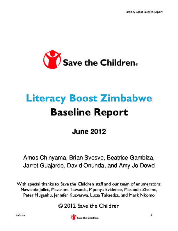 Literacy Boost Zimbabwe: Baseline Report 2012 | Save the Children’s ...