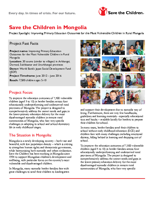 Save the Children in Mongolia: Project Spotlight | Save the Children’s ...