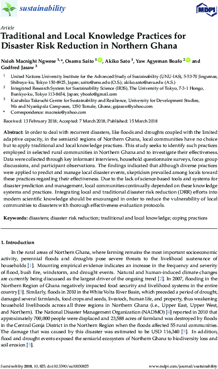 Traditional and Local Knowledge Practices for Disaster Risk Reduction ...