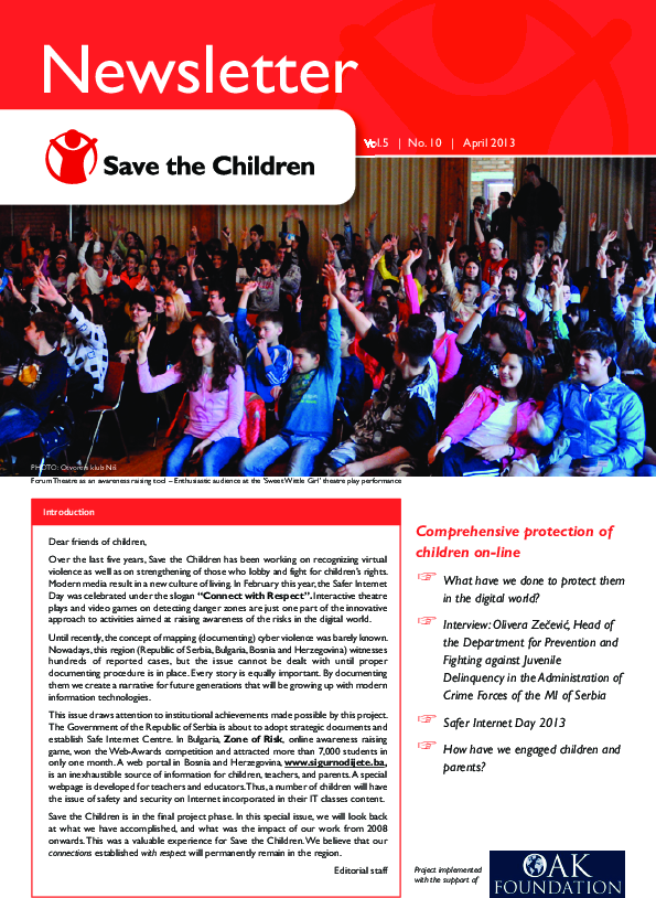 Save the Children Newsletter. April 2013. A Comprehensive Response to ...
