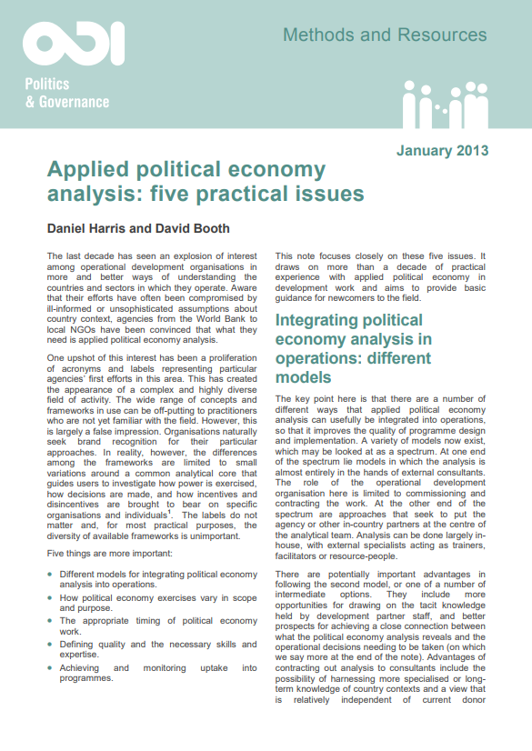 Applied Political Economy Analysis: Five practical issues | Save the ...