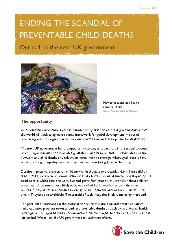 Ending the Scandal of Preventable Child Deaths: Our call to the next UK ...