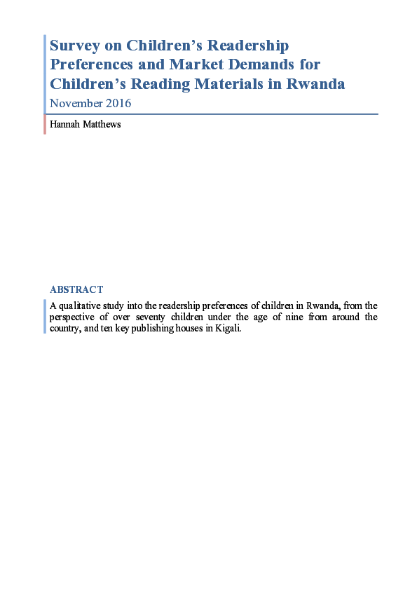 Survey on Children’s Readership Preferences and Market Demands for ...