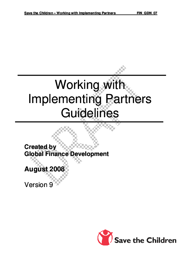 Working with Implementing Partners Guidelines | Save the Children’s ...