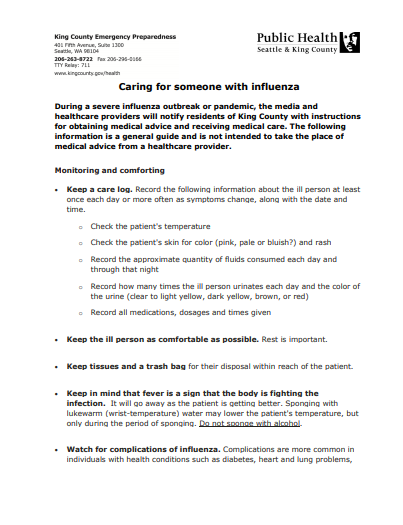 Caring for Someone With Influenza | Save the Children’s Resource Centre