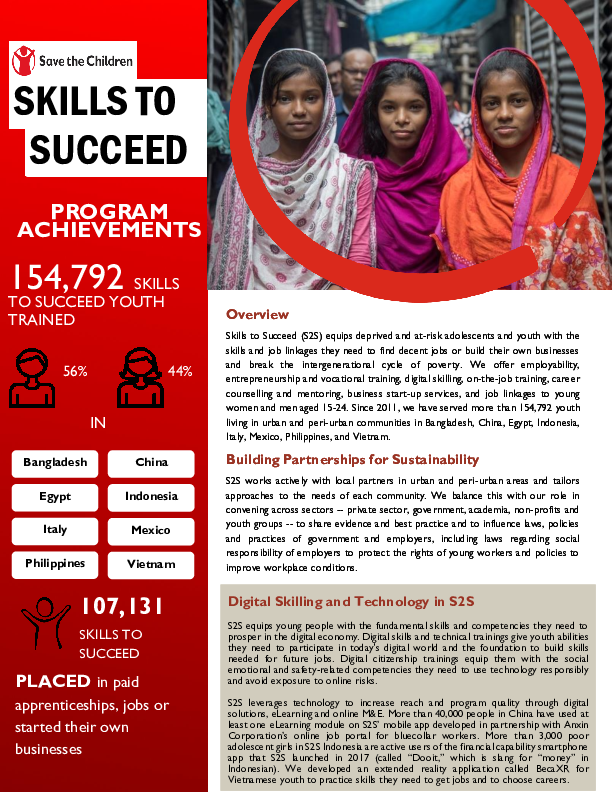 Skills to Succeed: Program Achievements | Save the Children’s Resource ...