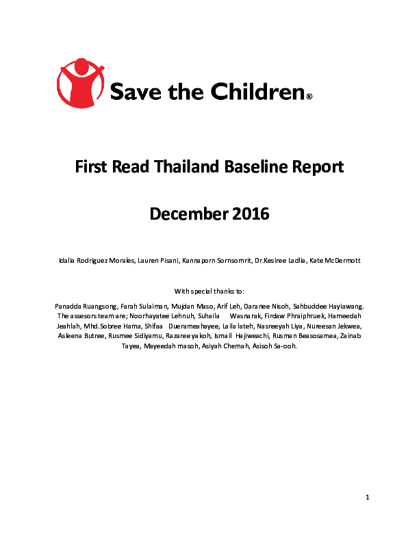 First Read Thailand Baseline Report | Save the Children’s Resource Centre